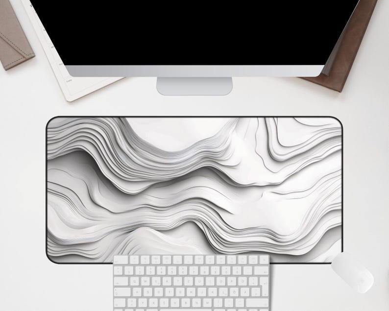 3D Minimalist Wave Desk Mat Topographic Abstract Deskpad Sleek White ...