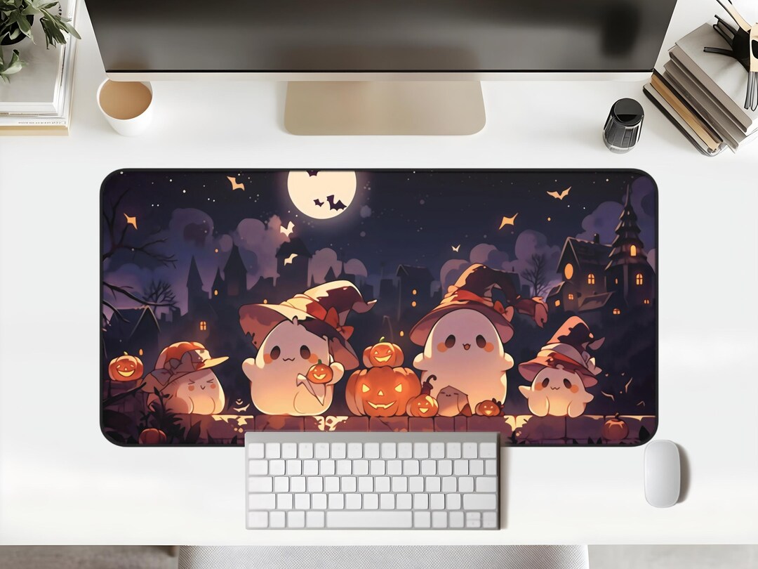 Kawaii Ghost Desk Mat Halloween Cute Goth Deskpad Haunted House ...
