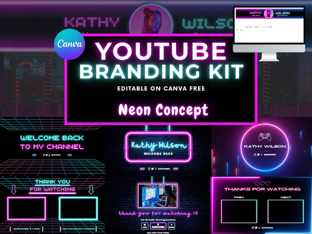 Neon Youtube Branding Kit - Youtube Banner, Intro & Outro Designs ...