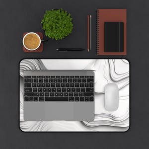 3D Minimalist Wave Desk Mat Topographic Abstract Deskpad Sleek White ...