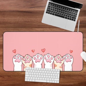 Cat Paws Desk Mat Kawaii Lofi Desk Pad Pastel Pink Cat Mom Cute ...