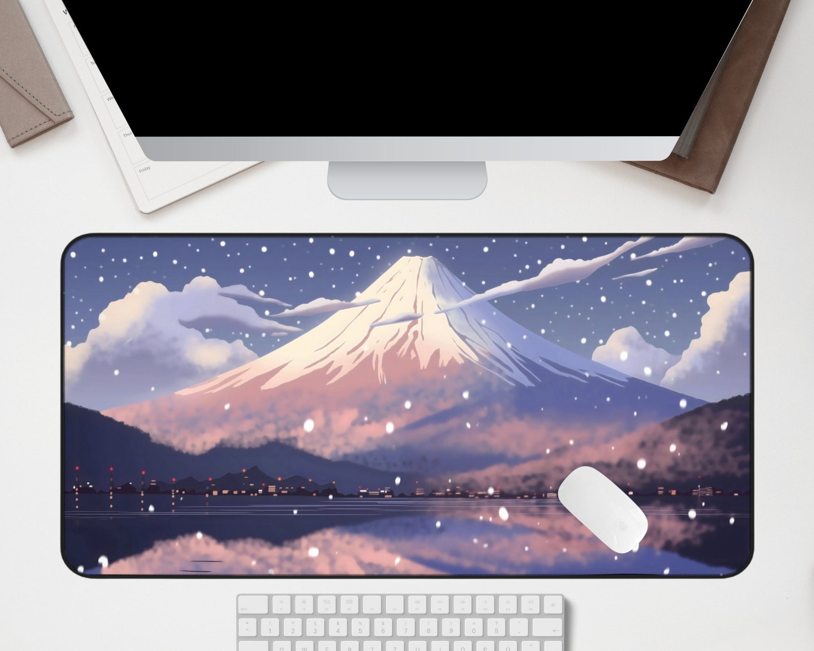 Mt Fuji Nature Desk Mat Anime Lofi Desk Mat Winter Art Japan Mountain ...