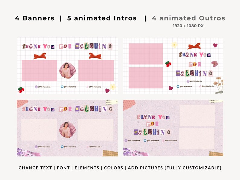 Pink Beige Scrapbook Youtube Branding Kit - Youtube Banner, Intro ...