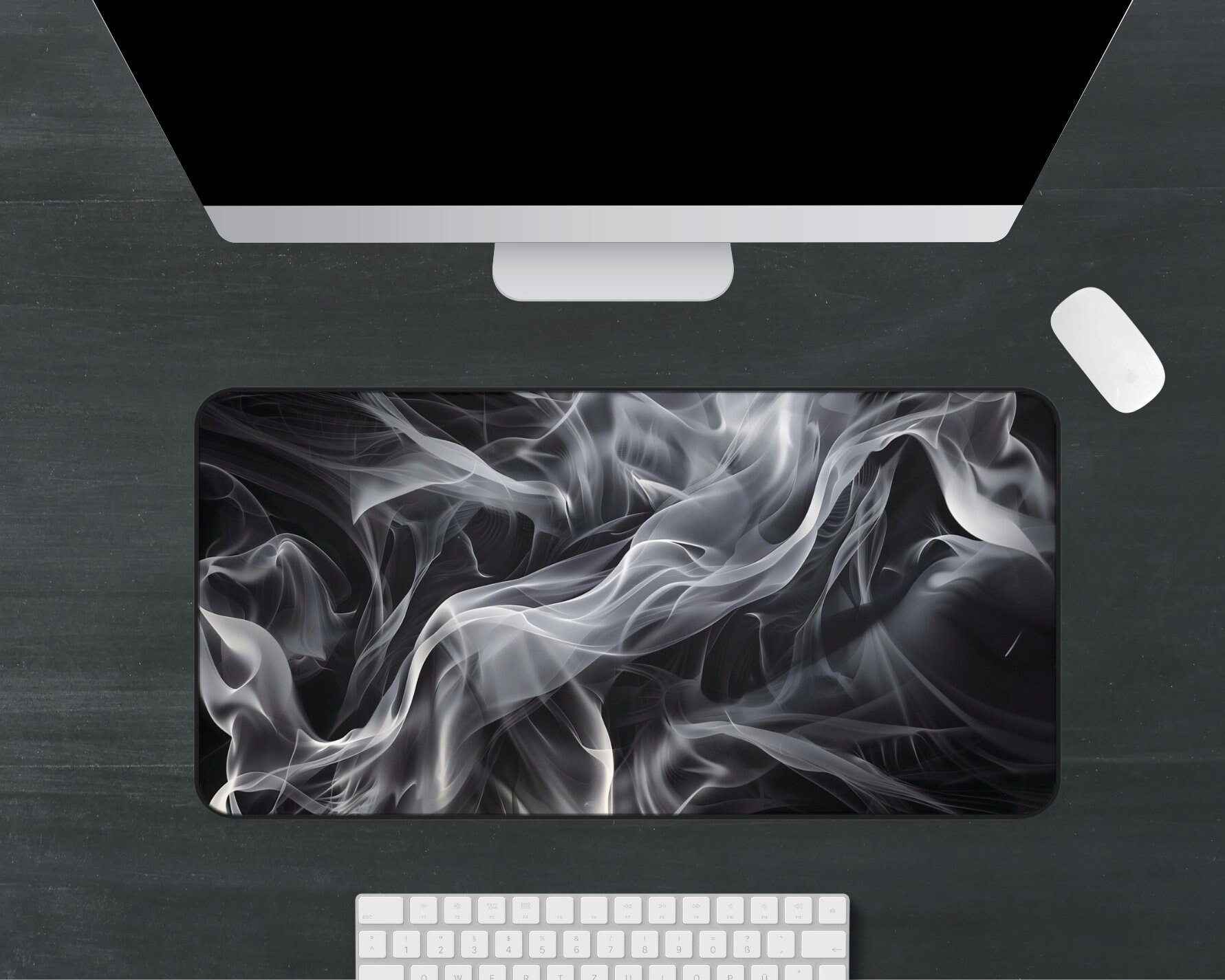 Minimalist Desk Mat Abstract Art Monochrome Aesthetic Desk Pad Smoke ...