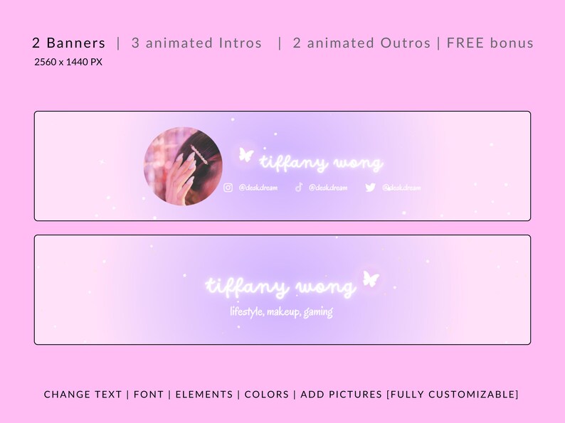 Princess Pink Girly Youtube Branding Kit Purple Fairycore - Youtube ...