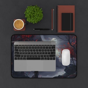 Samurai Dark Fantasy Desk Mat Post Apocalypse Full Moon Desk Pad Gothic ...
