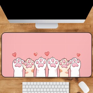 Cat Paws Desk Mat Kawaii Lofi Desk Pad Pastel Pink Cat Mom Cute ...