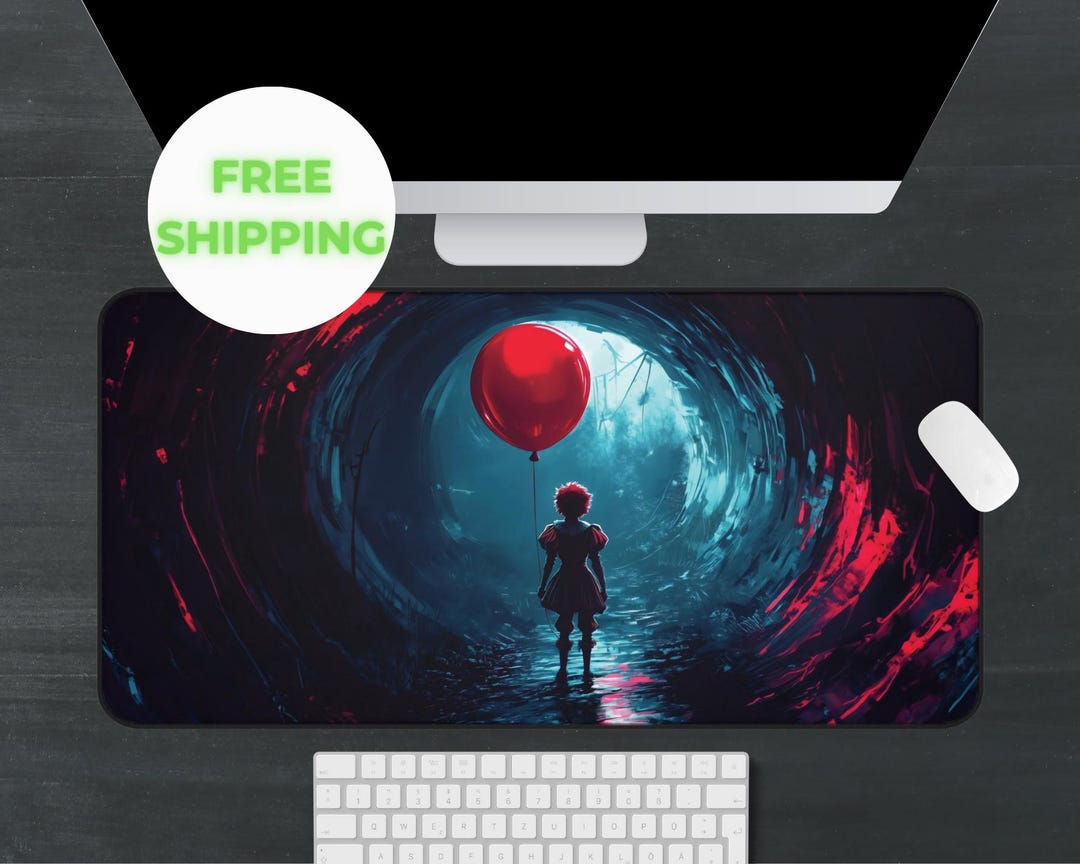 Scary Clown Desk Mat Dark Spooky Balloon Deskpad Haunted Horror Eerie ...