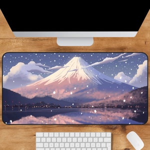 Mt Fuji Nature Desk Mat Anime Lofi Desk Mat Winter Art Japan Mountain ...