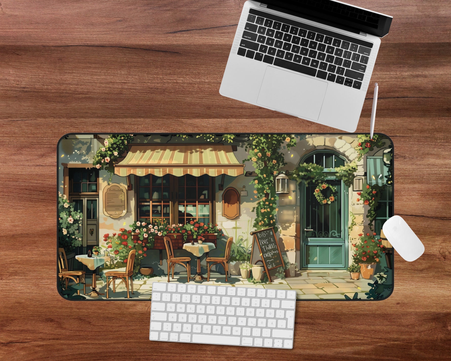 European Cafe Desk Mat Floral Bistro French Themed Bakery Desk Pad ...