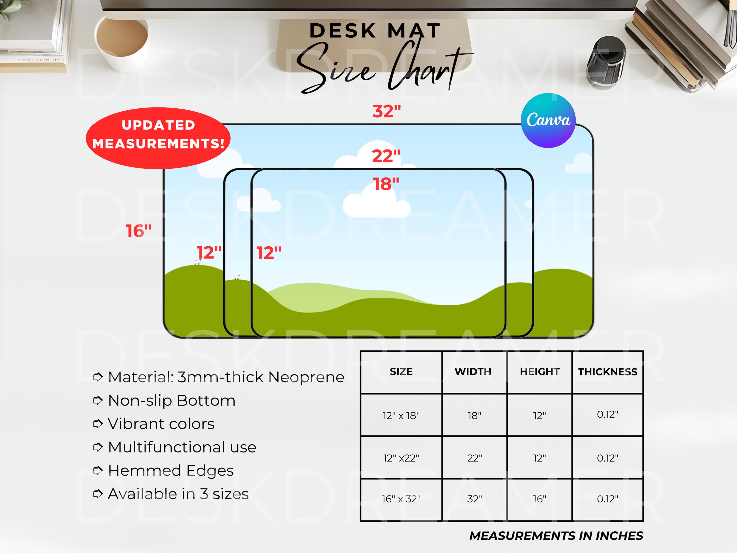 Desk Mat Size Chart Mockup, Gaming Mousepad Printify POD Oversized ...