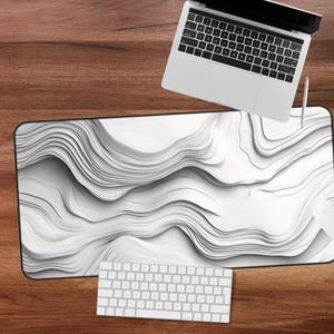 3D Minimalist Wave Desk Mat Topographic Abstract Deskpad Sleek White ...