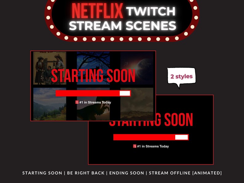 NETFLIX Twitch Overlay Stream Scenes Animated - Start, Be Right Back ...