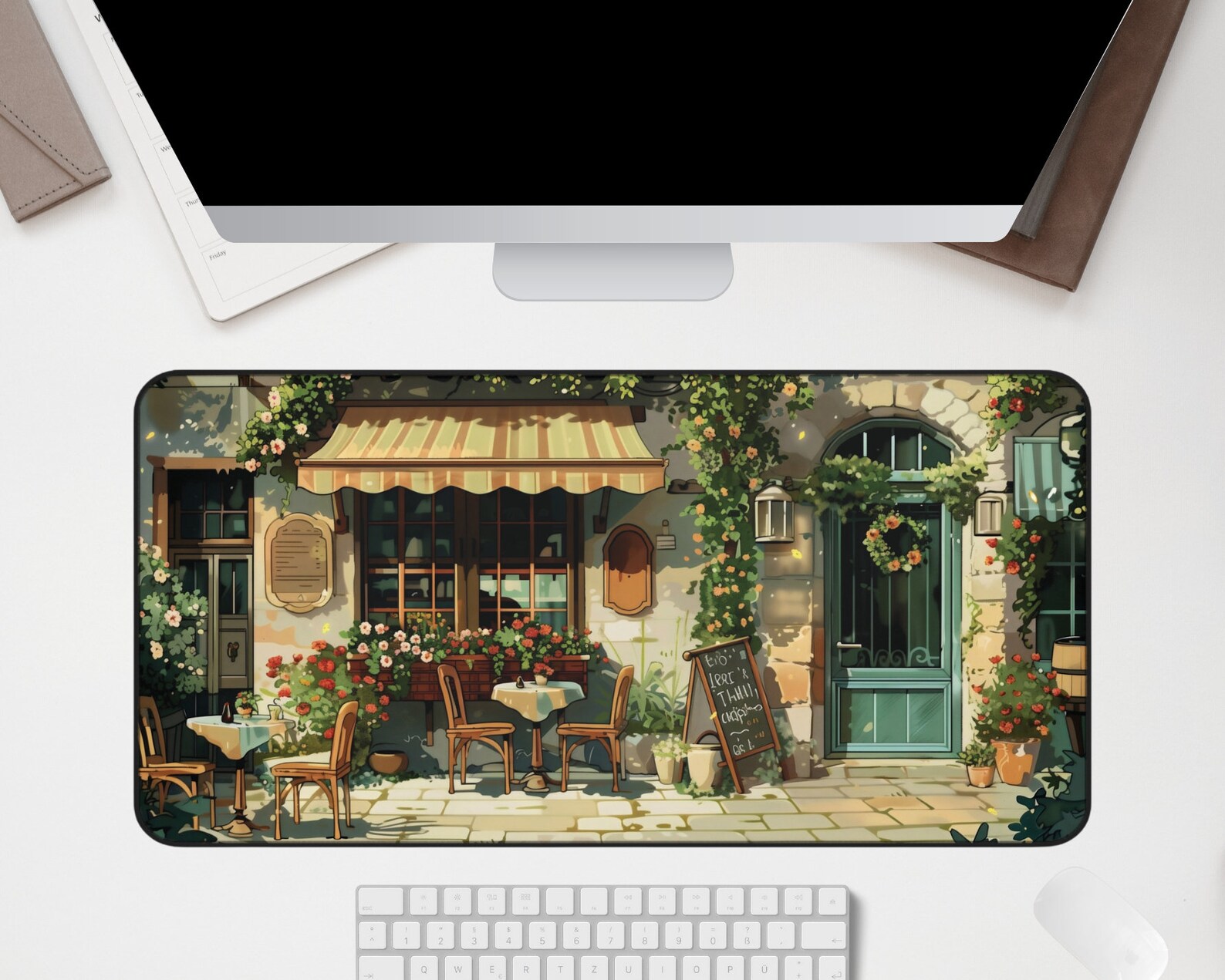 European Cafe Desk Mat Floral Bistro French Themed Bakery Desk Pad ...