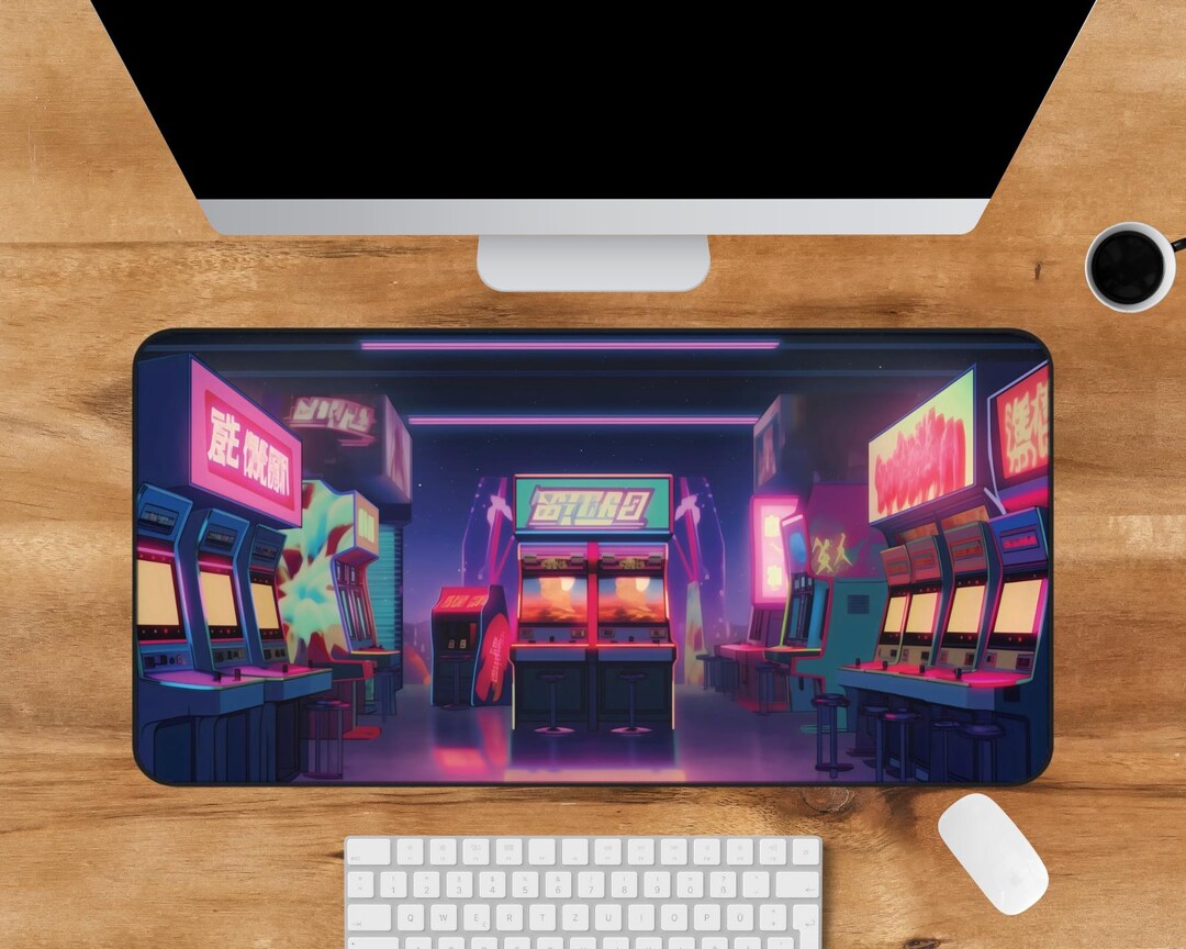 Cyberpunk Arcade Desk Mat Vaporwave Neon Retro Japan Aracde Deskpad Sci ...