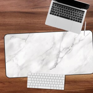 Classic White Marble Desk Mat Minimalist Abstract Deskpad Sleek White ...