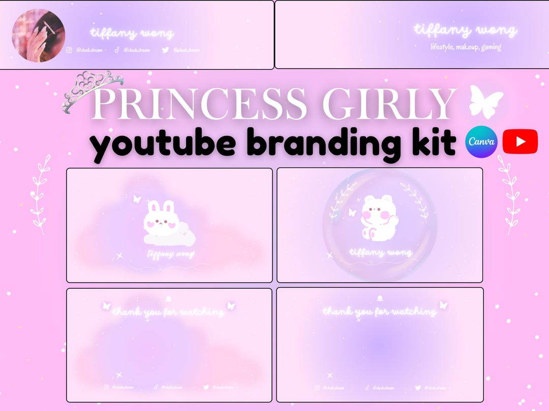 Princess Pink Girly Youtube Branding Kit Purple Fairycore - Youtube ...