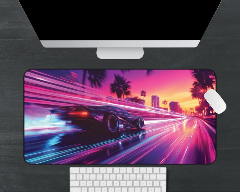 Vaporwave Racing Car Desk Mat Retro Futuristic Sci-fi Fantasy Desk Pad ...