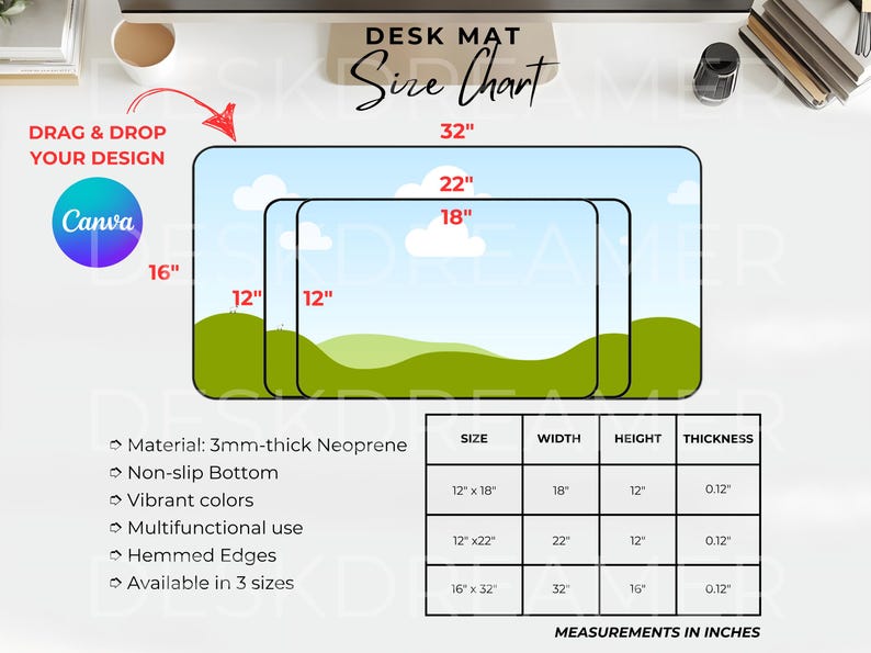 Desk Mat Size Chart Mockup, Gaming Mousepad Printify POD Oversized ...