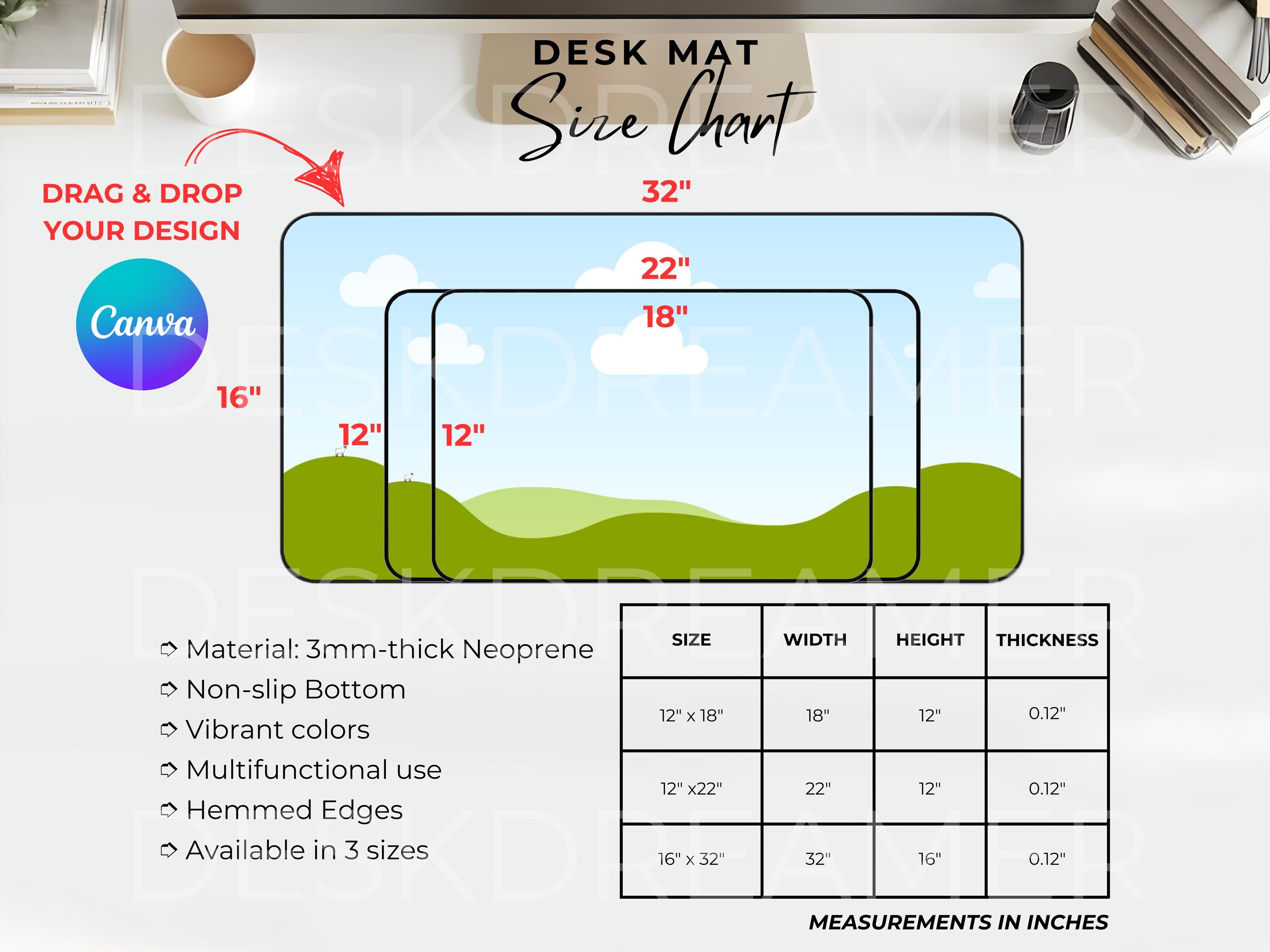 Desk Mat Size Chart Mockup, Gaming Mousepad Printify POD Oversized ...