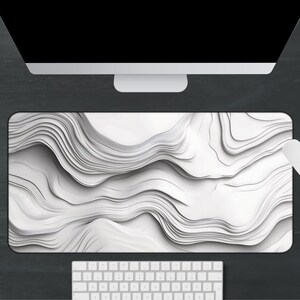 3D Minimalist Wave Desk Mat Topographic Abstract Deskpad Sleek White ...