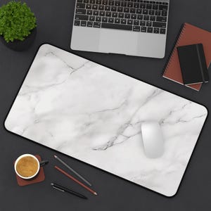 Classic White Marble Desk Mat Minimalist Abstract Deskpad Sleek White ...
