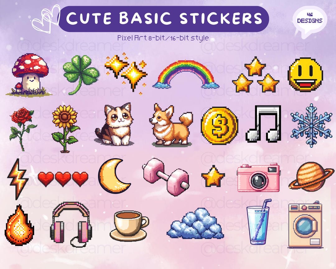 Pixel Art Sticker Cute Daily Bundle Basic Digital PNG Sticker Kawaii ...