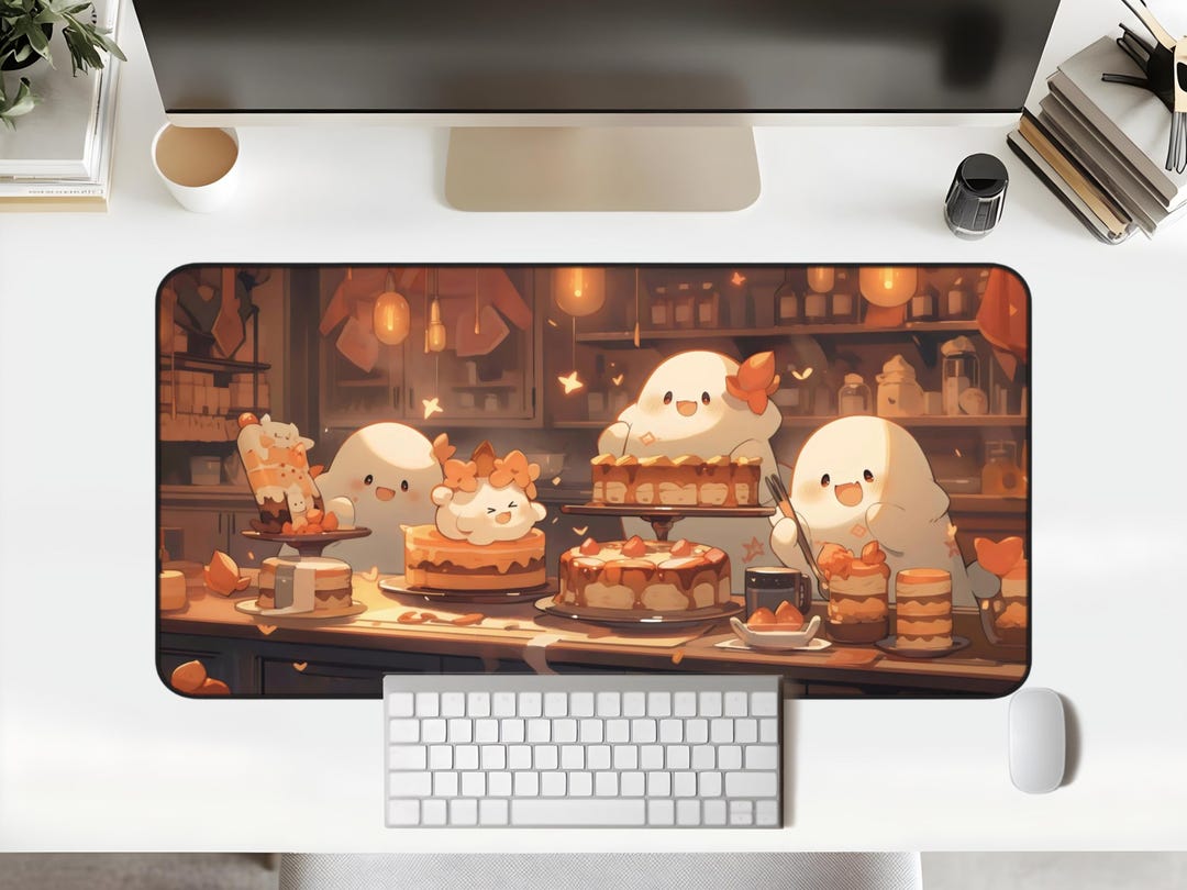 Kawaii Ghost Desk Mat Halloween Bakery Goth Magical Desk Pad Cute ...