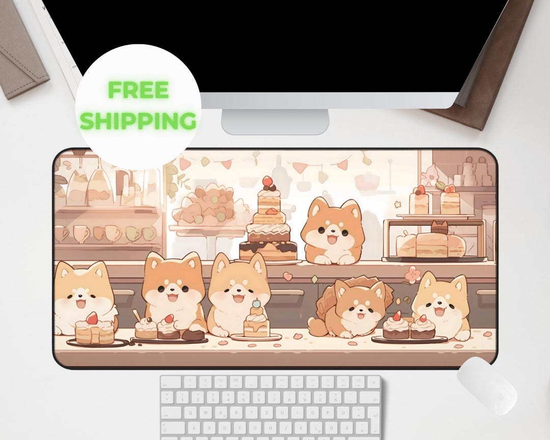 Kawaii Corgi Bakery Desk Mat Cute Corgi Baking Deskpad Cafe Pastry ...
