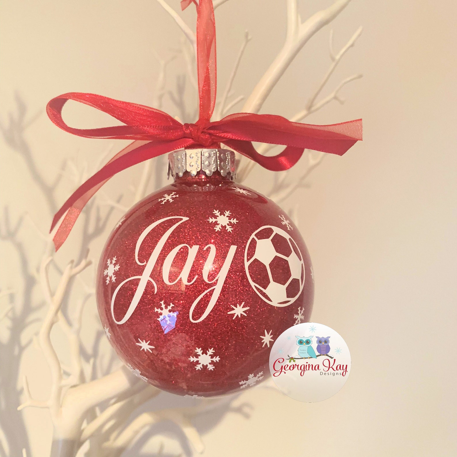 Personalised Football Bauble, Football Christmas Ornament, Sport ...