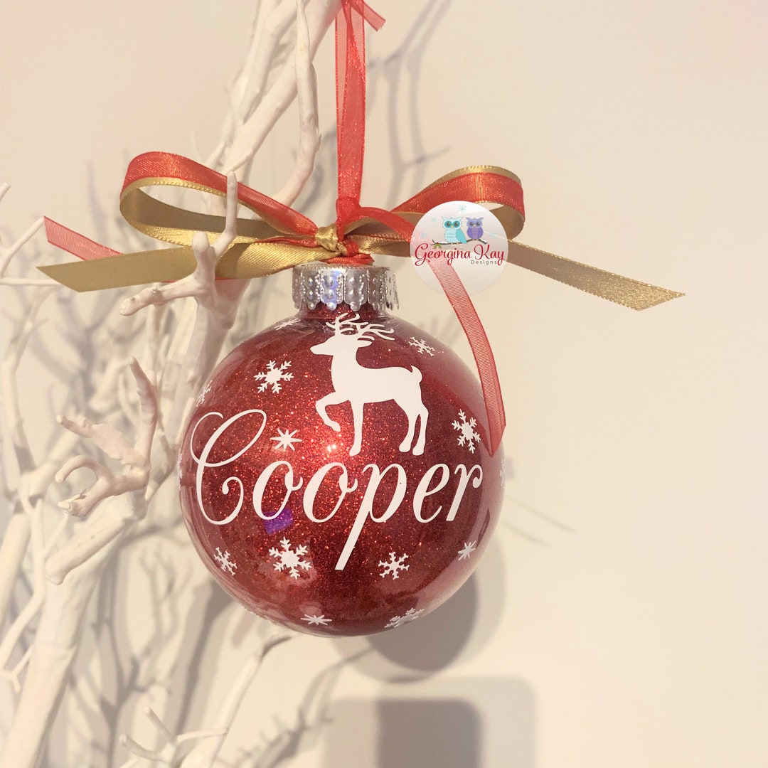 Personalised Reindeer Bauble, Christmas Bauble, Name Bauble, Glitter ...
