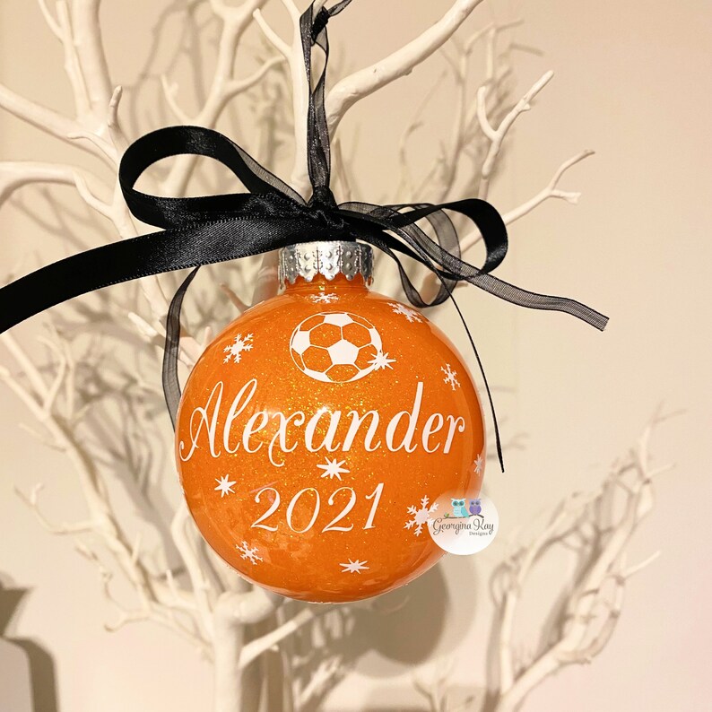 Personalised Football Bauble, Football Christmas Ornament, Sport ...