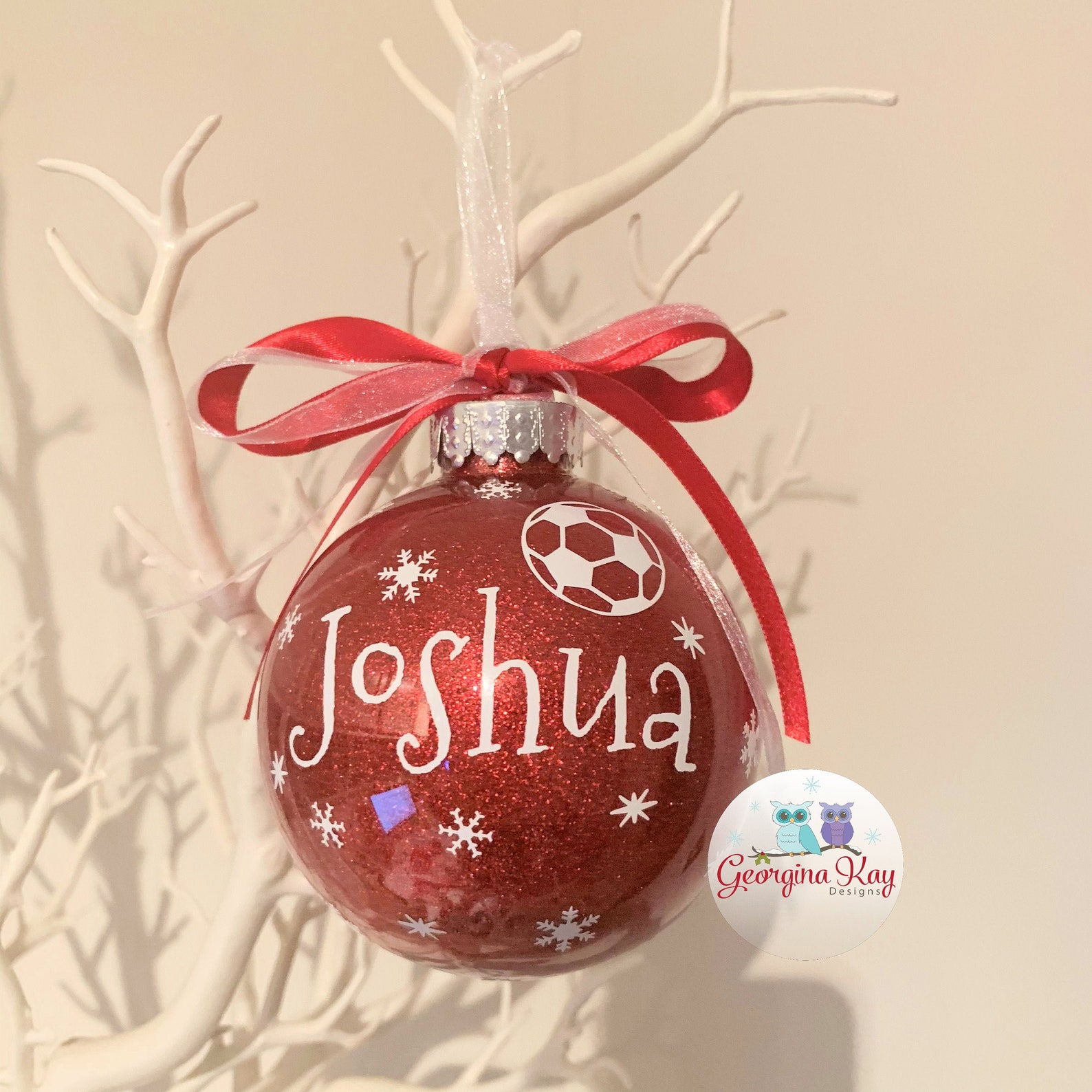 Personalised Football Bauble, Football Christmas Ornament, Sport ...