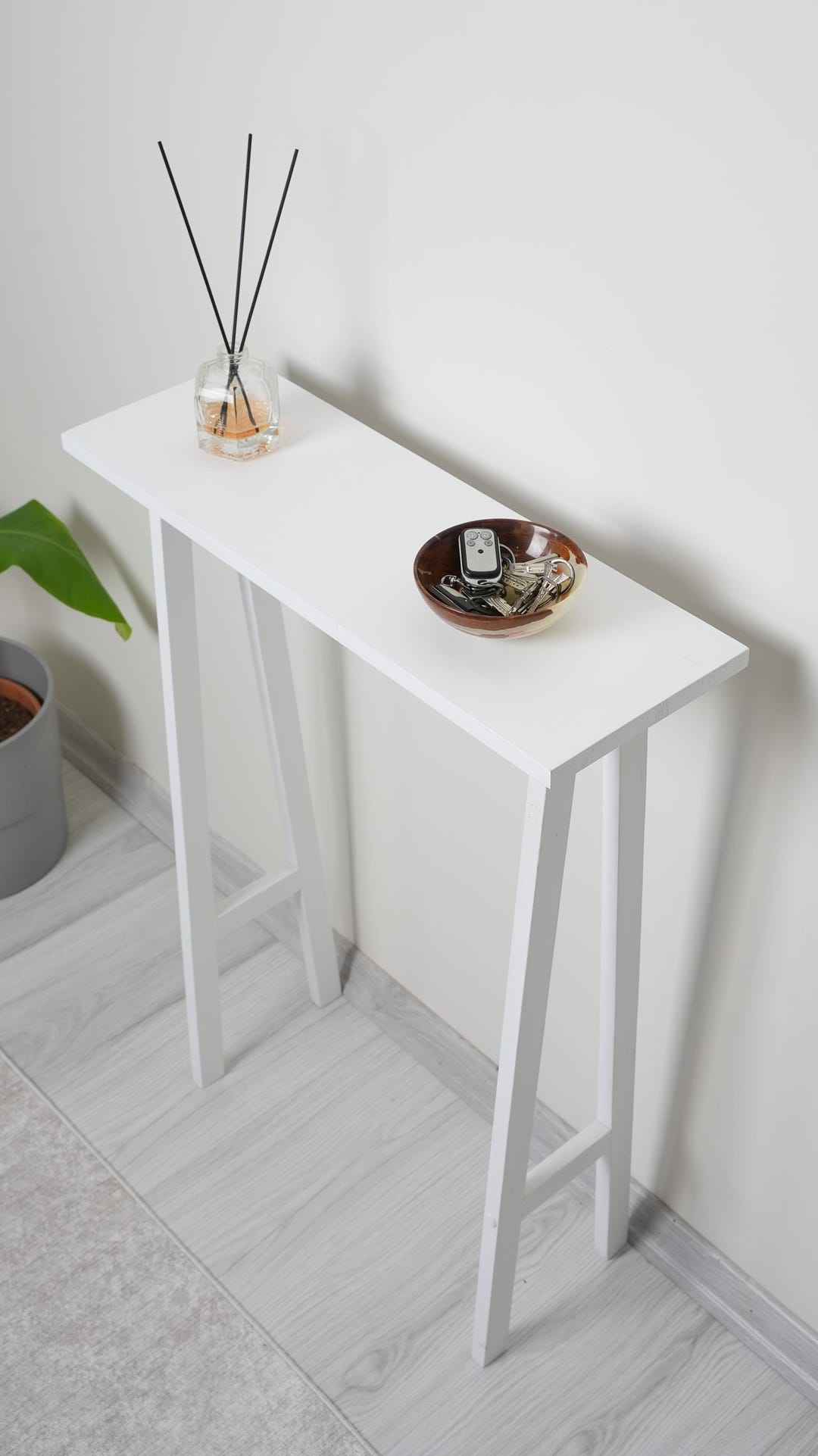 White Narrow Console Table, Tall Console Table, Tall Sofa Table, Wooden ...
