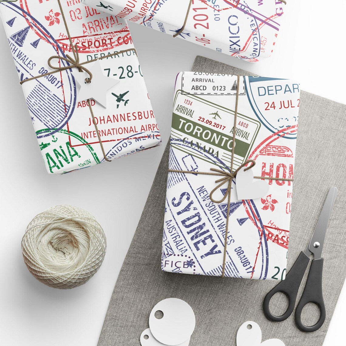 Travel Gifts Travel Collage Gift Wrap Passport Stamps Wrapping Paper ...