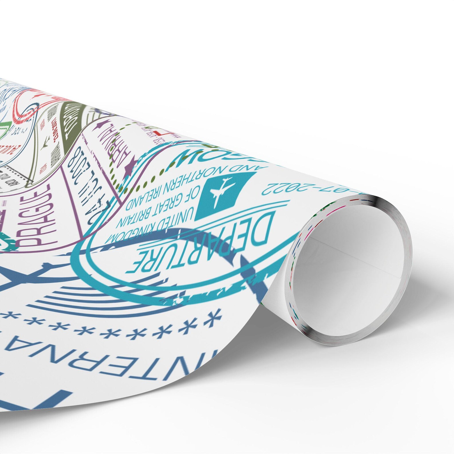 Travel Gifts Travel Collage Gift Wrap Passport Stamps Wrapping Paper ...