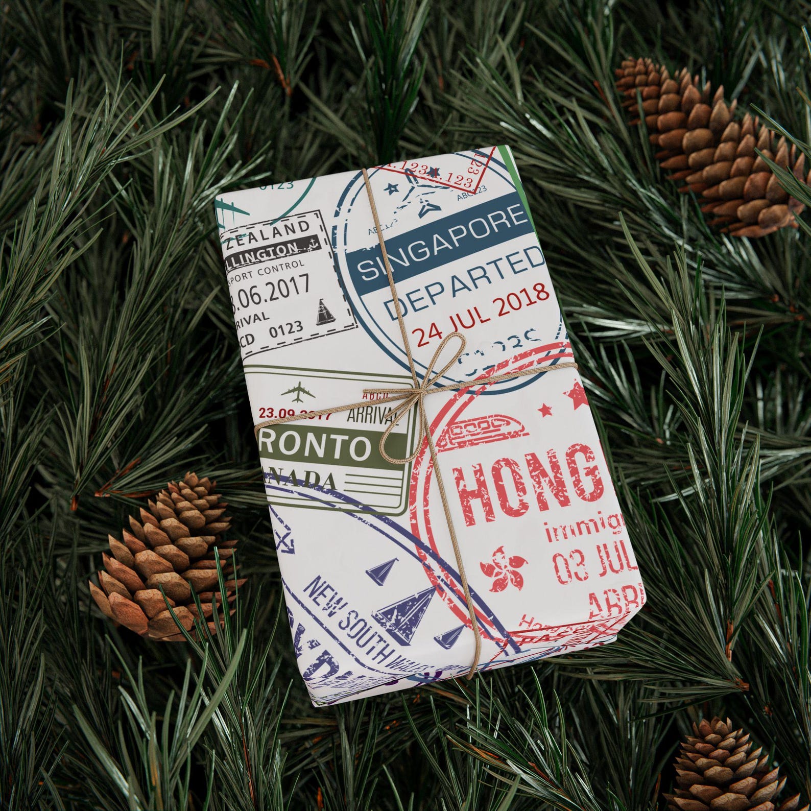 Travel Gifts Travel Collage Gift Wrap Passport Stamps Wrapping Paper ...