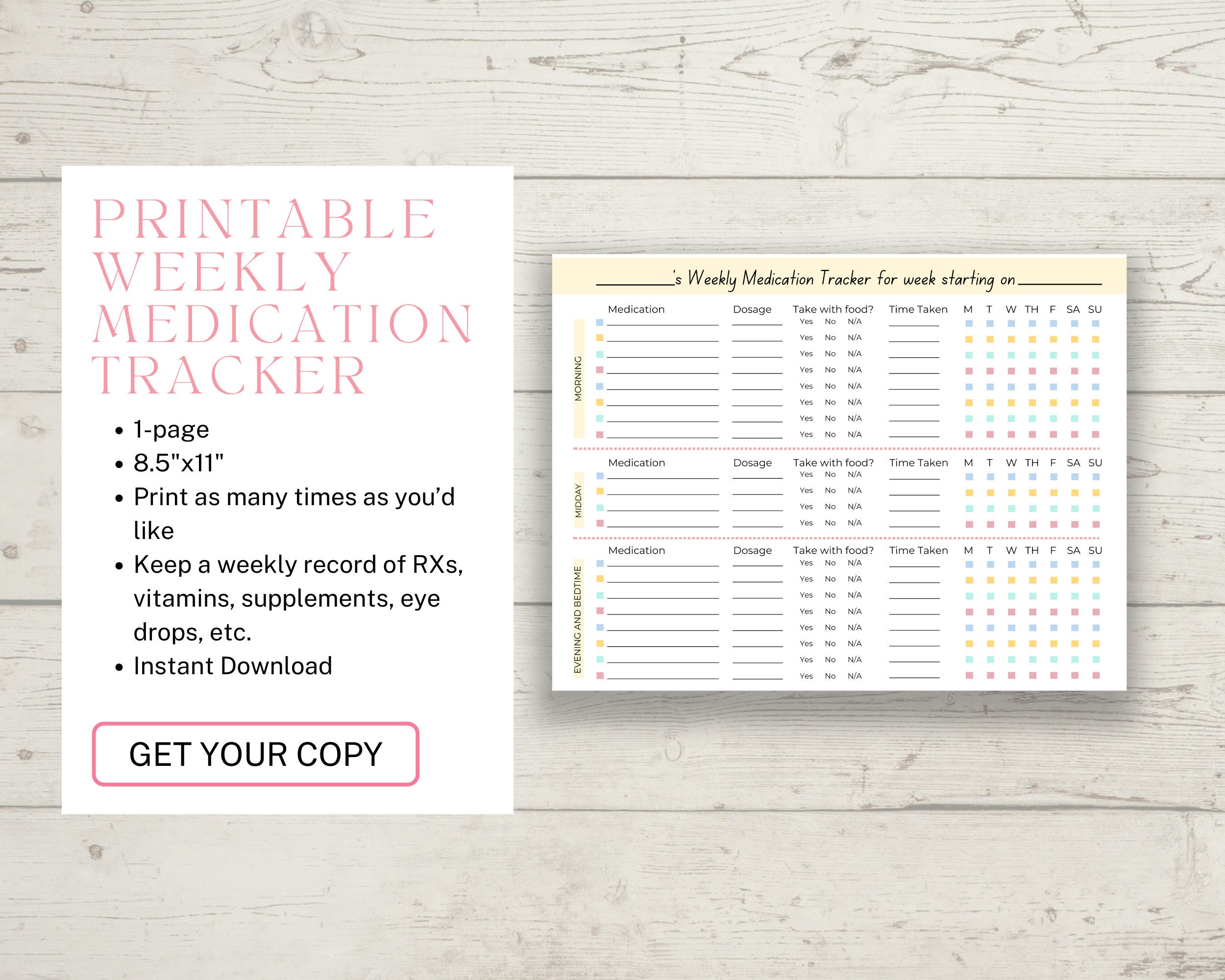 Weekly Medicine Log Printable, Medication Tracker, Medicine Log Sheets ...