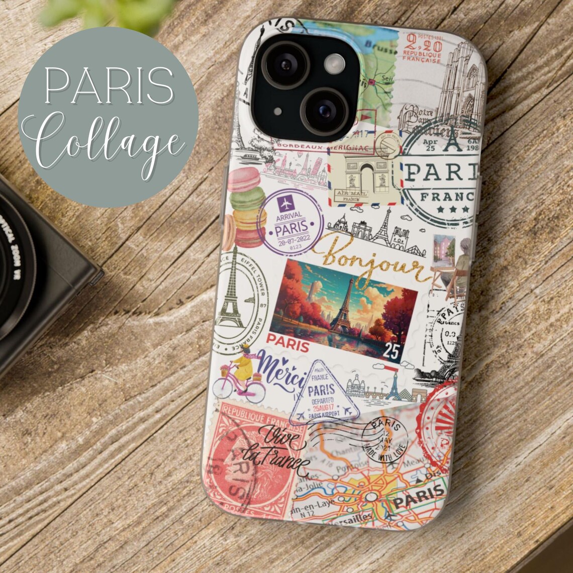 Paris Phone Case French Stamp Collage iPhone Case for Birthday Best ...