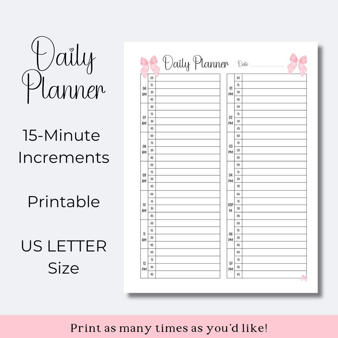 15 Minute Planner Printable Daily Planner 15 Increments Daily Schedule ...