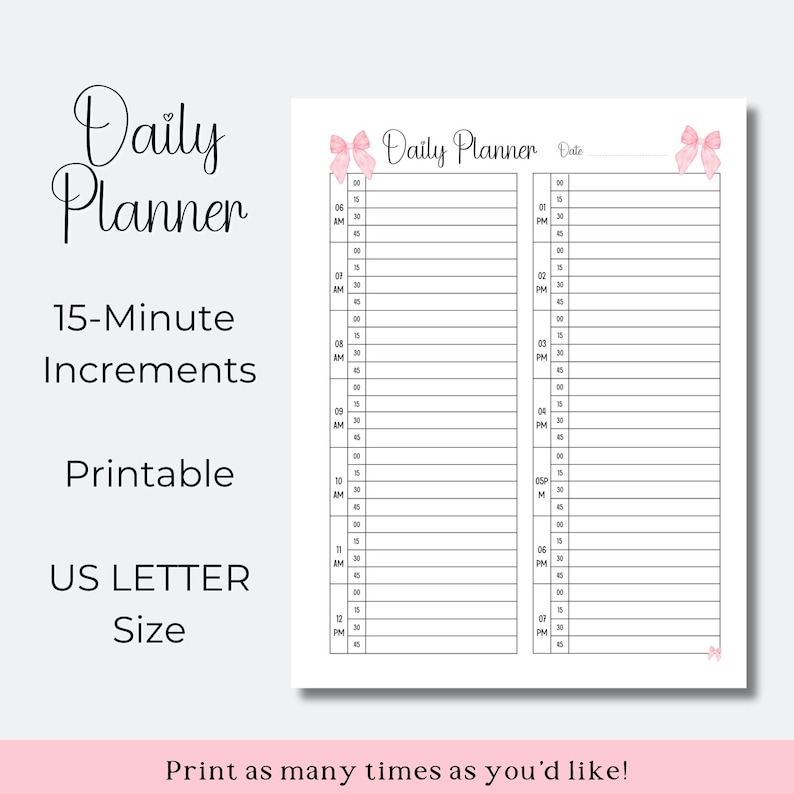 15 Minute Planner Printable Daily Planner 15 Increments Daily Schedule ...