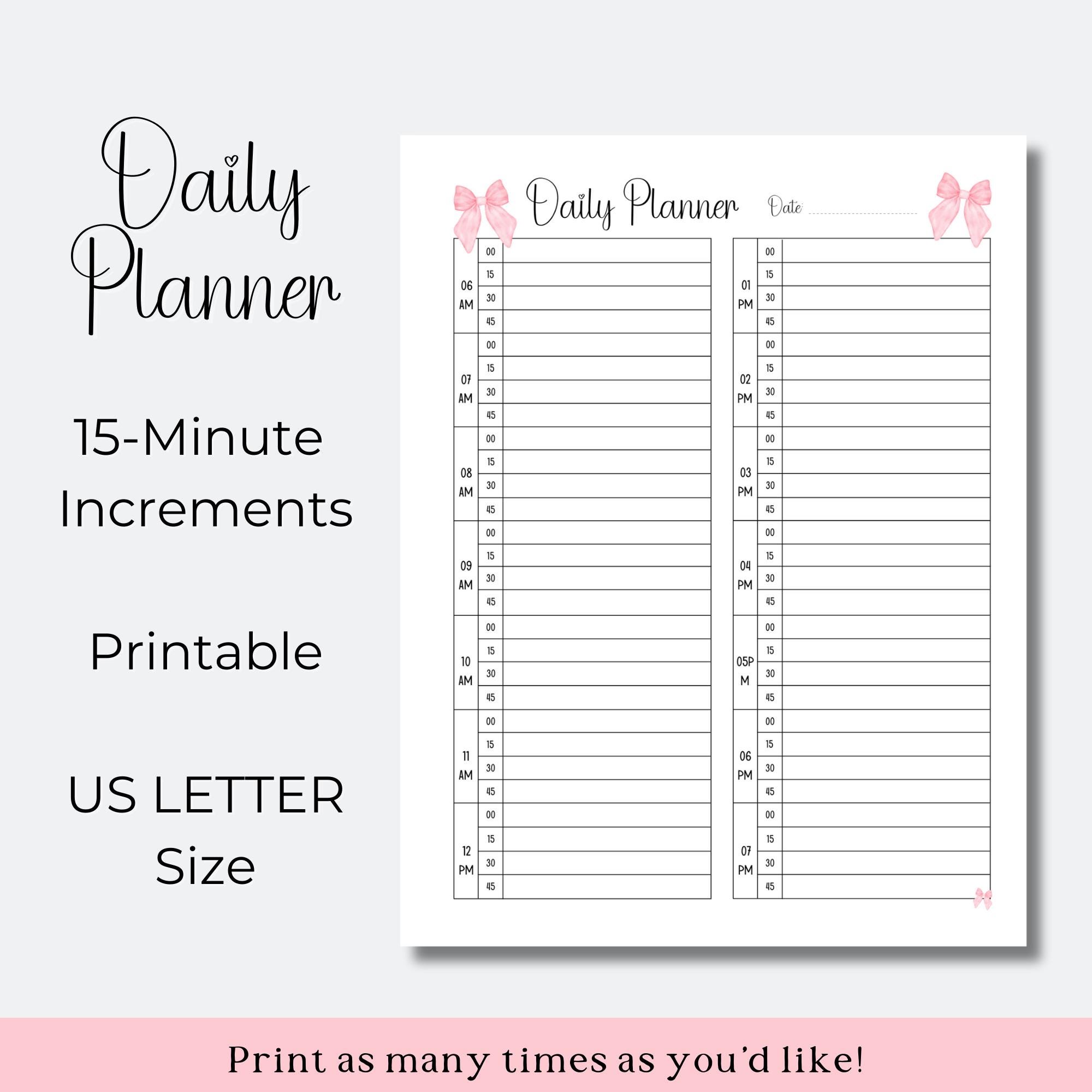 15 Minute Planner Printable Daily Planner 15 Increments Daily Schedule ...