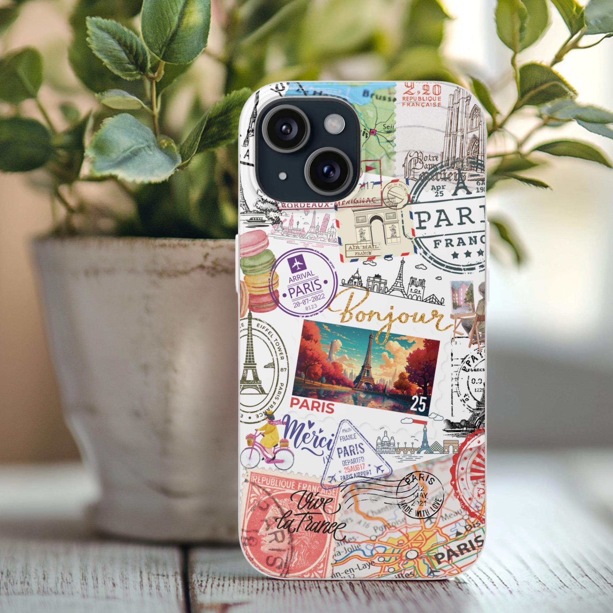 Paris Phone Case French Stamp Collage iPhone Case for Birthday Best ...