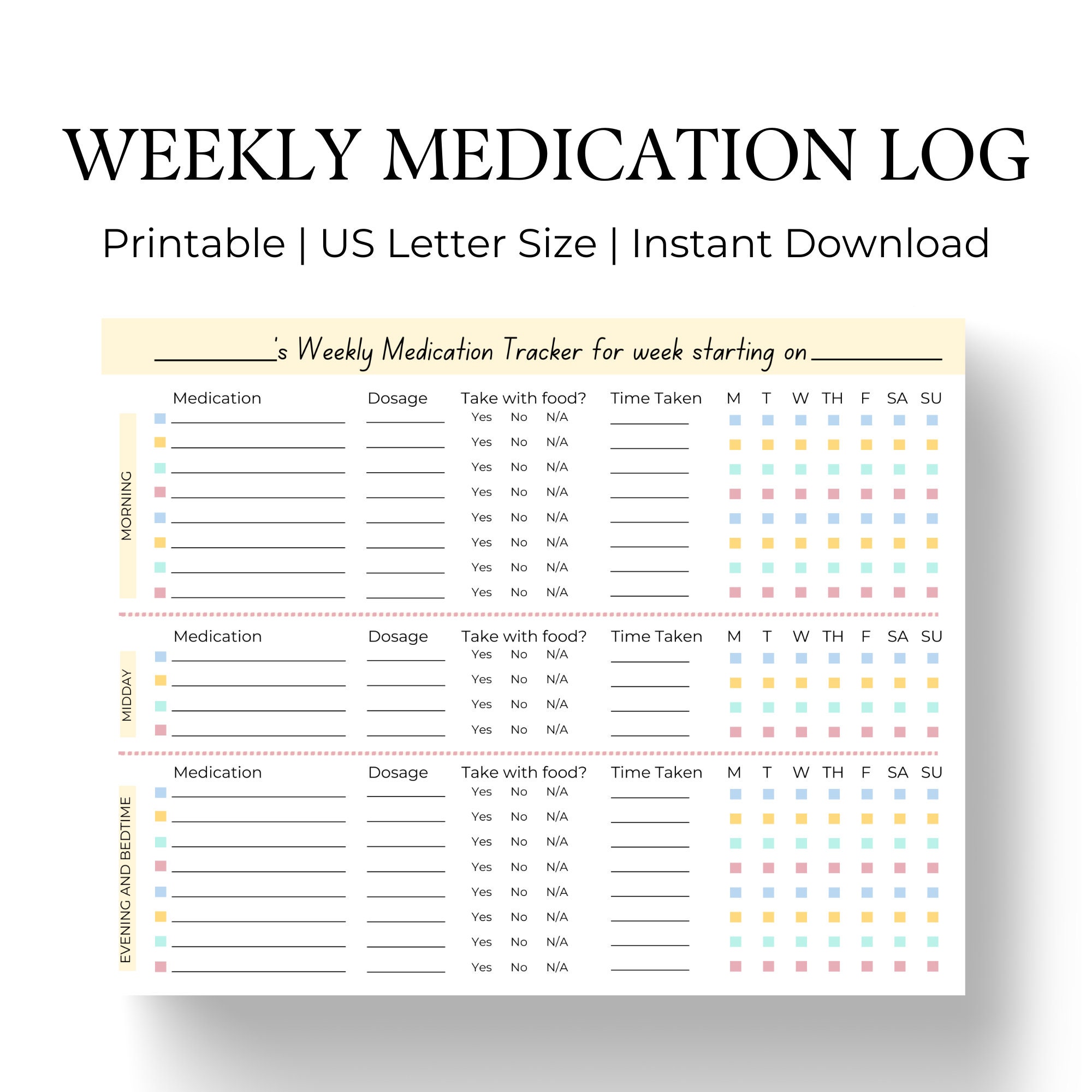 Weekly Medicine Log Printable, Medication Tracker, Medicine Log Sheets ...