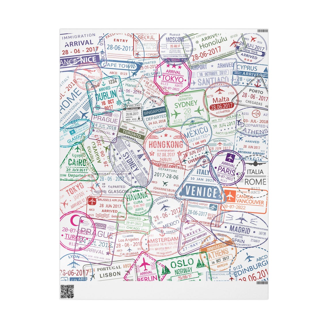 Travel Gifts Travel Collage Gift Wrap Passport Stamps Wrapping Paper ...
