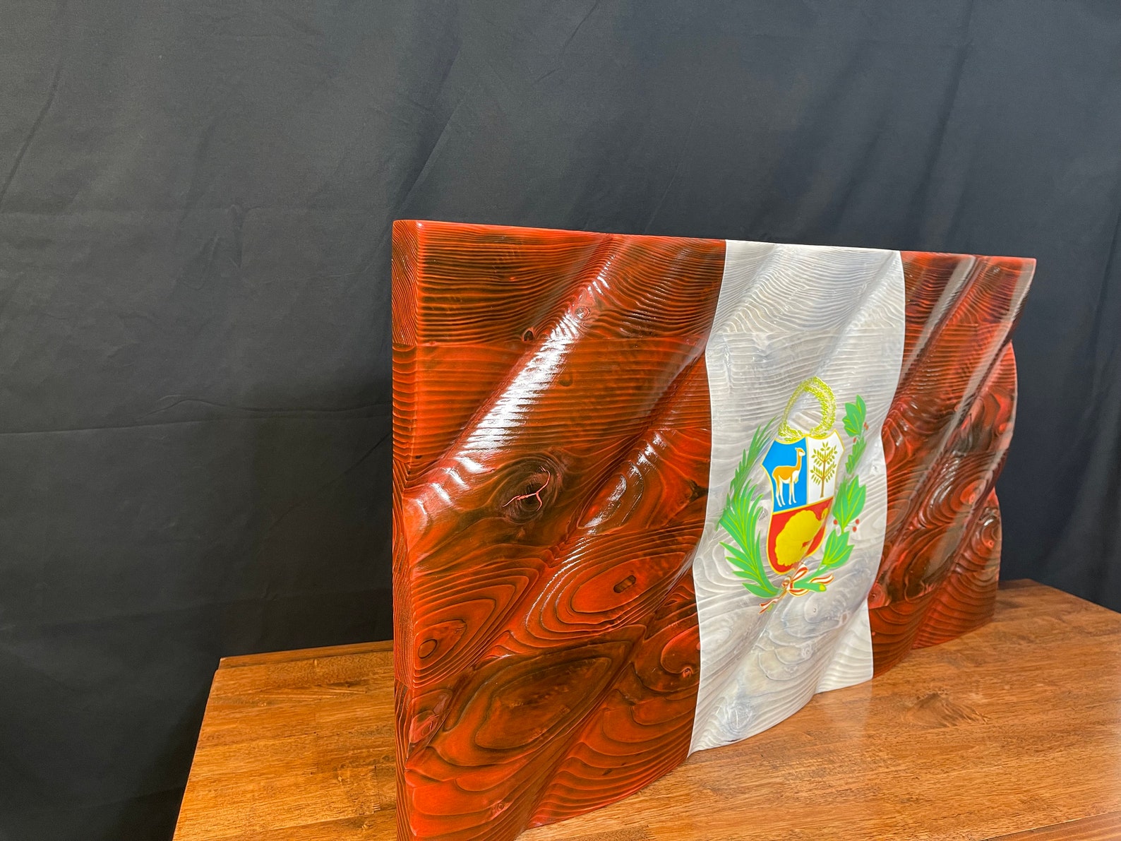 Wavy Rustic Wooden Peruvian Flag, Waving International Flag, Charred ...