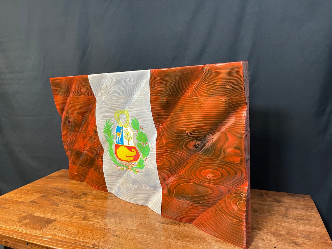 Wavy Rustic Wooden Peruvian Flag, Waving International Flag, Charred ...