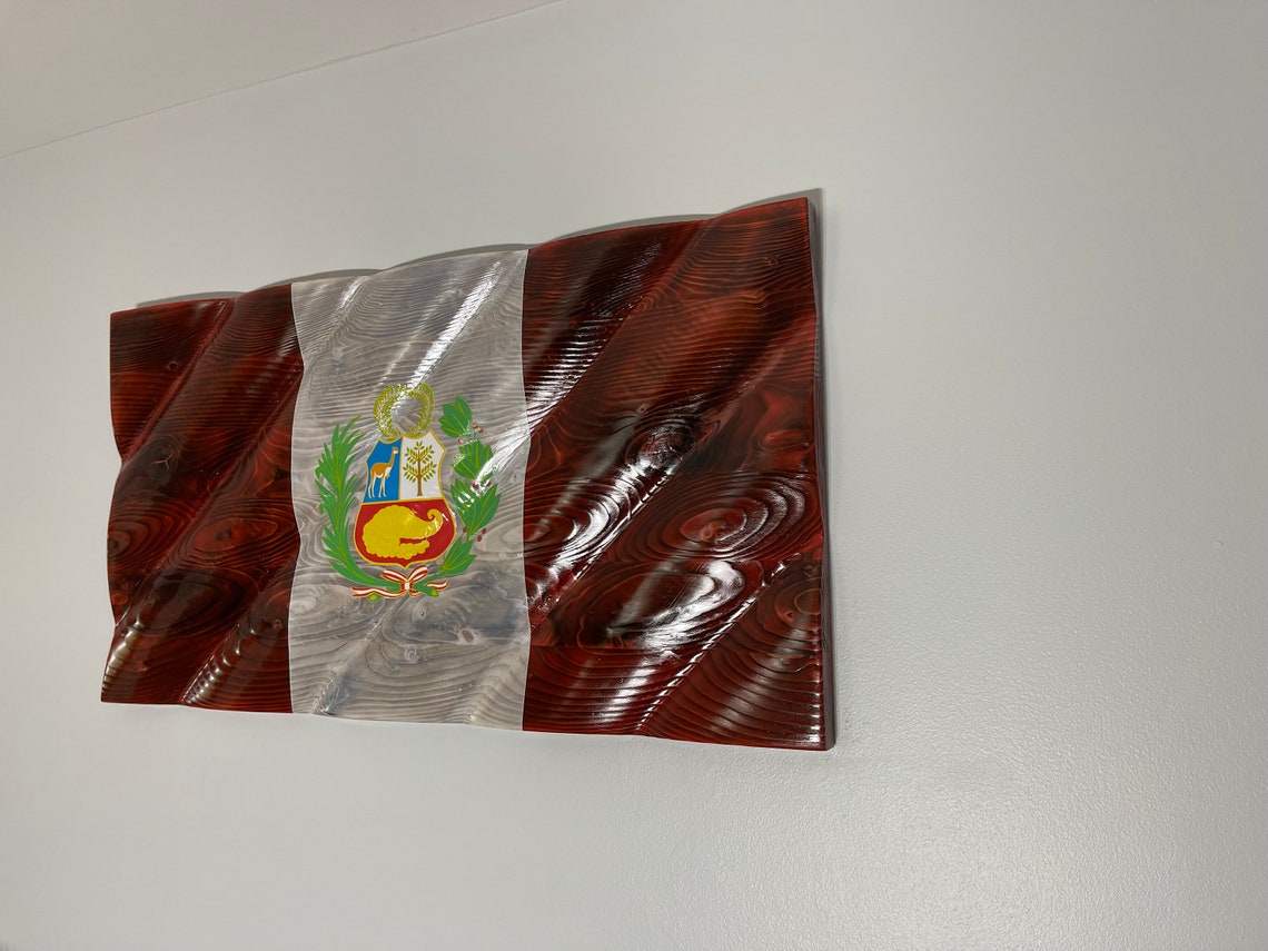 Wavy Rustic Wooden Peruvian Flag, Waving International Flag, Charred ...