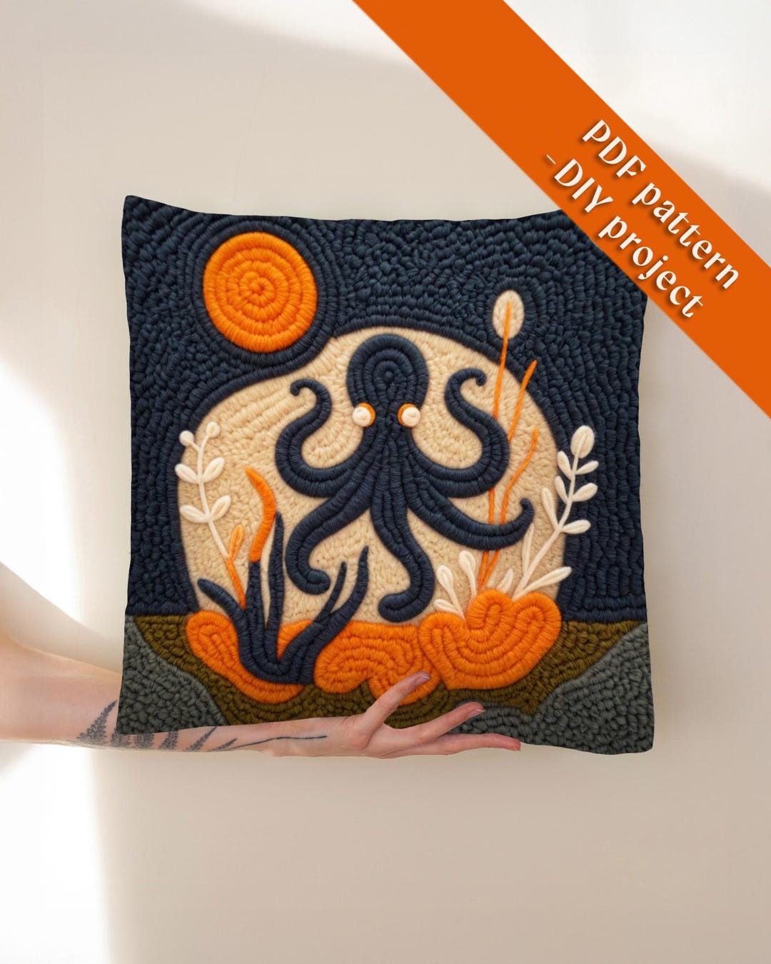 Octopus Punch Needle Pattern, Kids Room Decor, Ocean Adventure Art ...