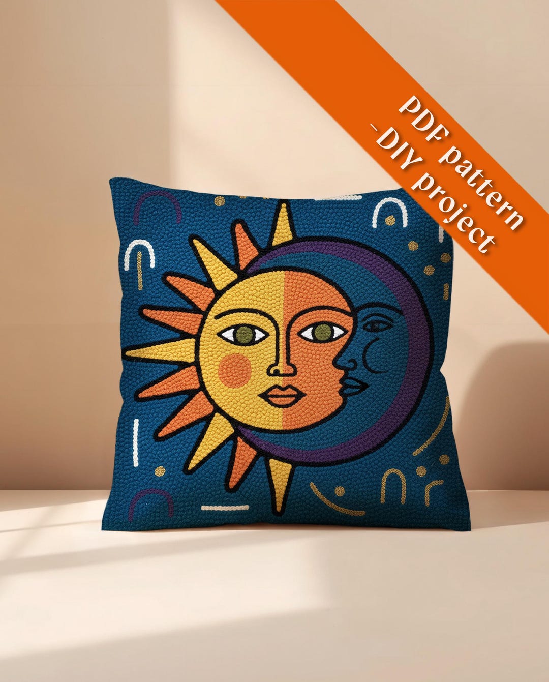 Celestial Sun and Moon Punch Needle Pattern, Abstract Day and Night ...